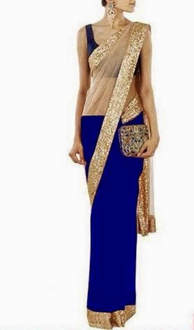 Buy Chic Royal Blue & Gold Partywear Saree Online